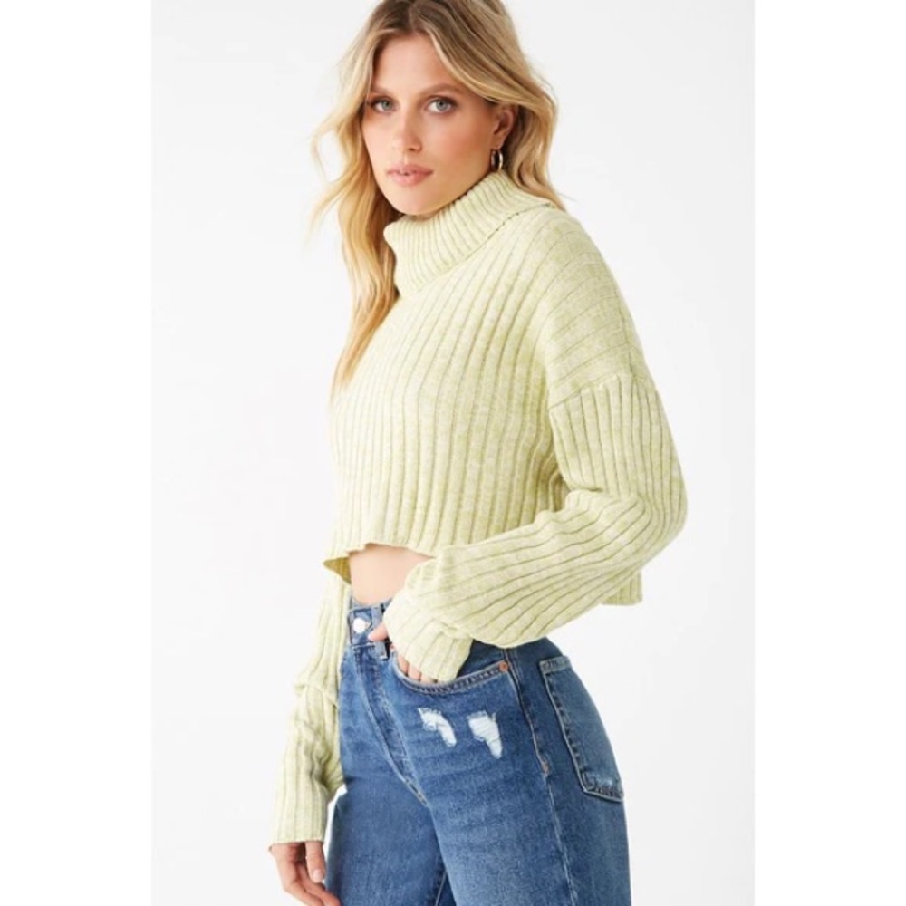 Marled Turtleneck Crop Sweater - Gem